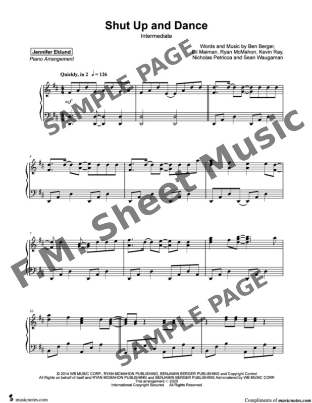 Shut Up And Dance Intermediate Piano By Walk The Moon Fm Sheet 6551